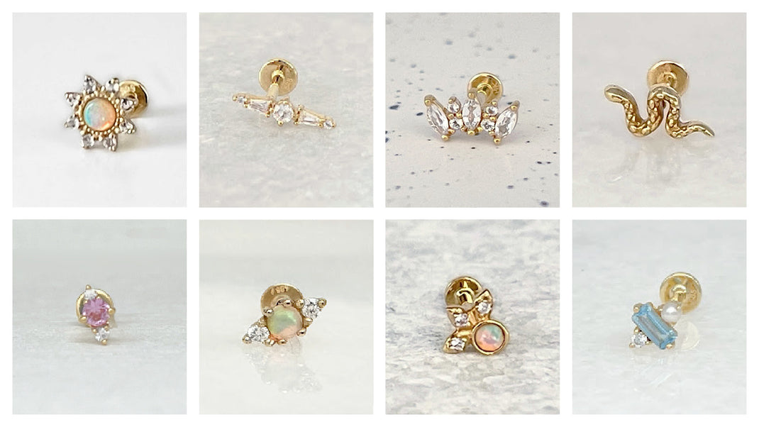 Flat Back Cartilage Earrings, 14k Gold, Helix, Tragus, Conch Studs ...