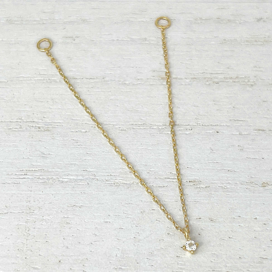 Gold, SIlver & Gemstone Double Piercing and Connected Chain Earrings ...