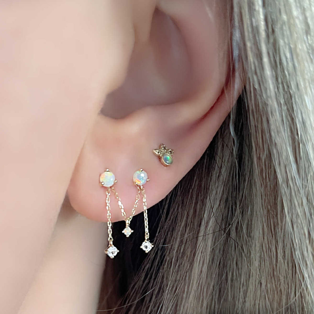 Gold, SIlver & Gemstone Double Piercing and Connected Chain Earrings ...