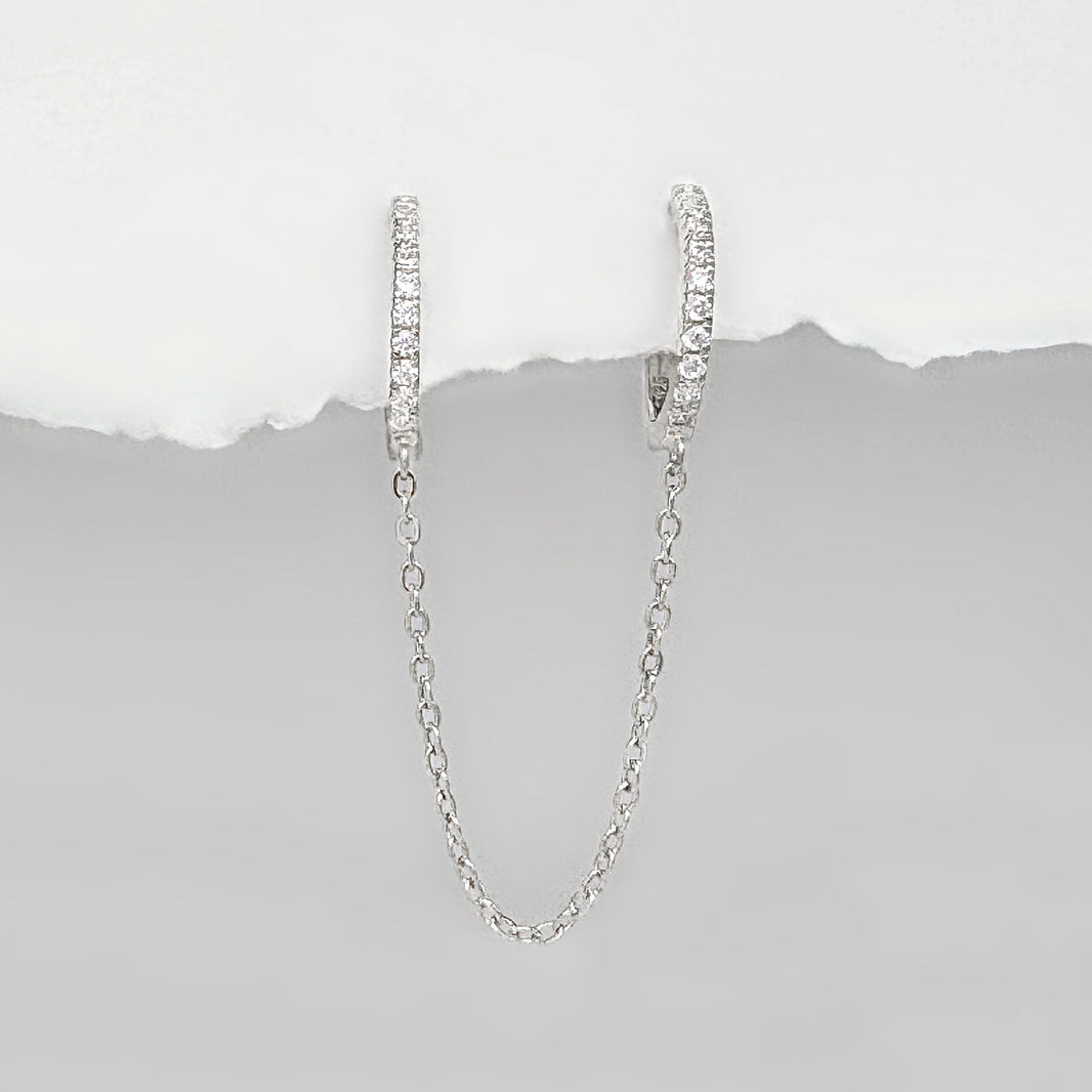 Gold & Gemstone Double Piercing & Connected Chain Earrings – Two of Most